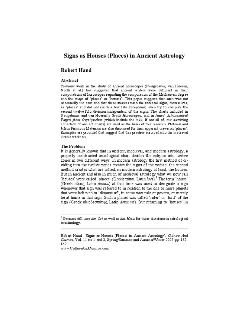 Robert Hand Whole Signs Houses Astrology | PDF | Horoscope | Astrology