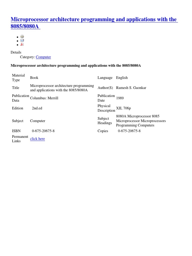 Microprocessor Architecture Programming and Applications With The 8085 ...