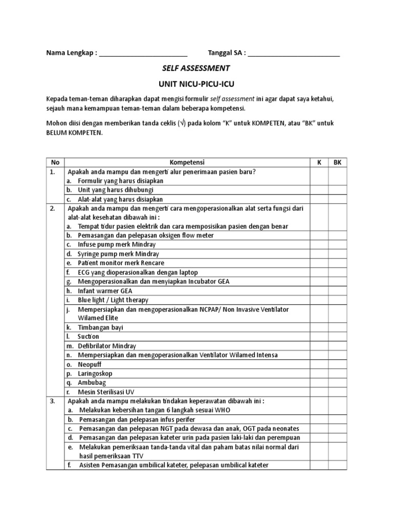 Self Assessment Ruang Npi | PDF