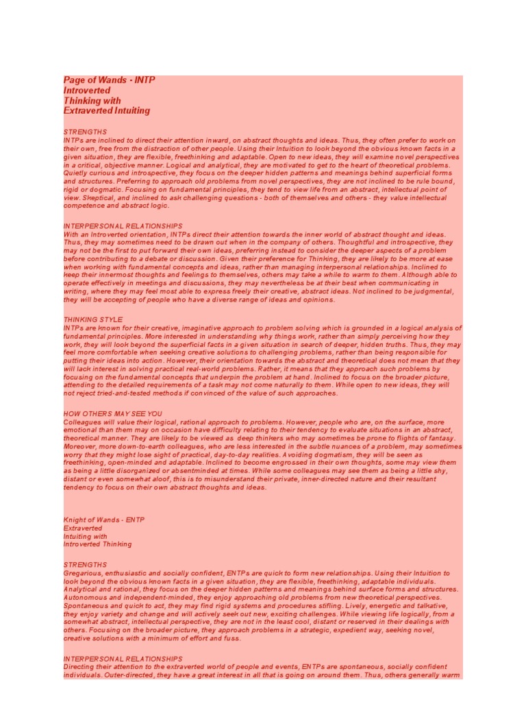 Minor Arcane &mbti | PDF | Extraversion And Introversion | Thought