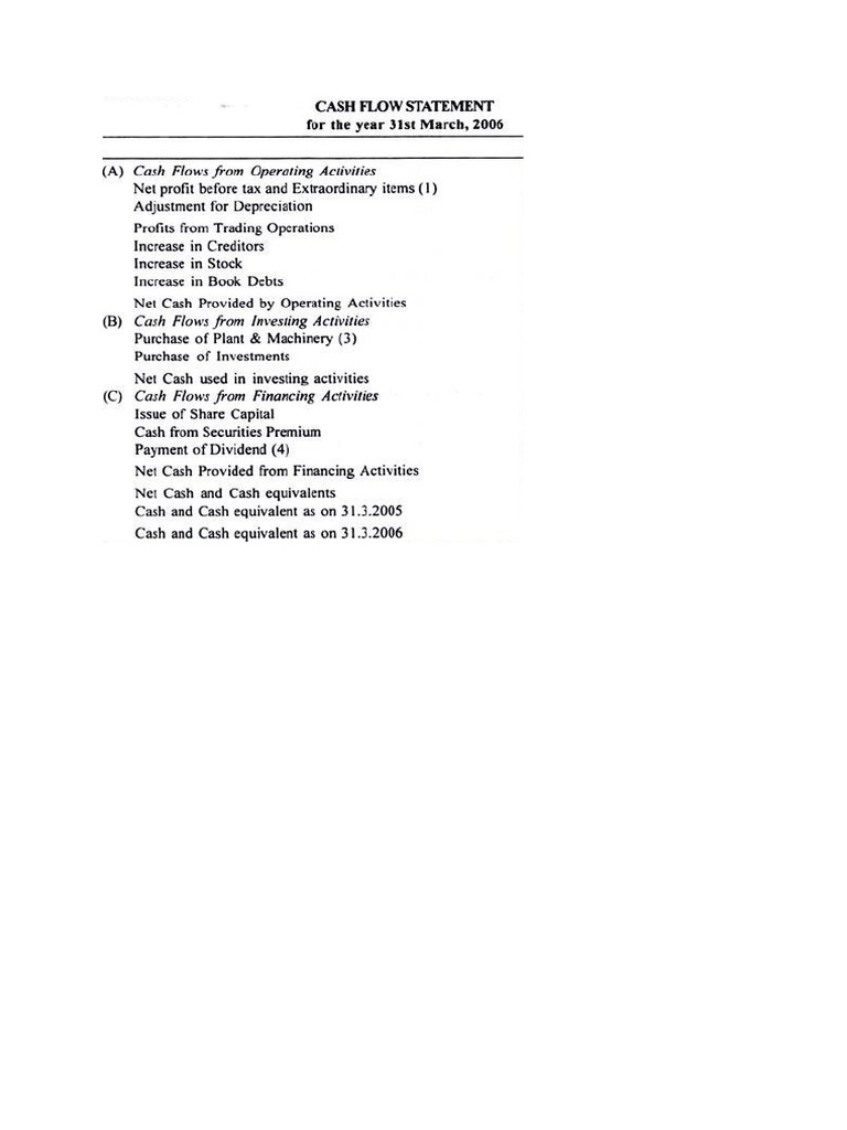 Cash Flow Statement Format Pdf