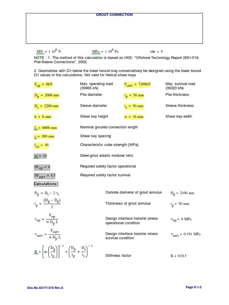 Mathcad - Grout Connection HSE Rules | PDF | Continuum Mechanics ...