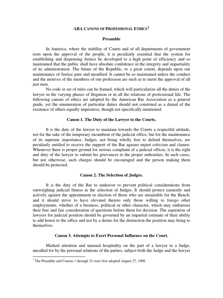 ABA Canons of Professional Ethics | PDF | Lawyer | Lawsuit