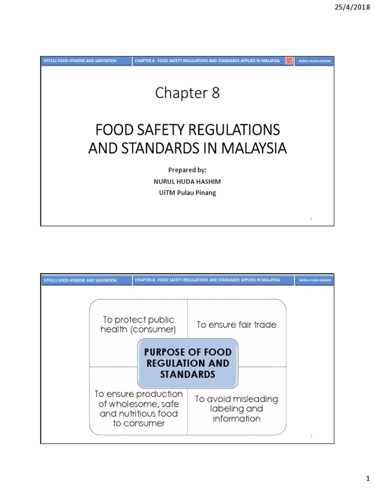 HTF211 - Ch8 - Food Safety Regulations and Standards in Malaysia PDF ...