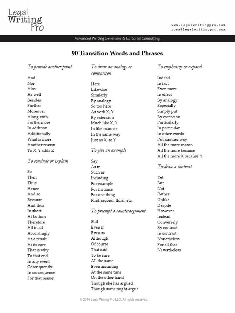 Transition Words PDF | PDF | Analogy | Reason
