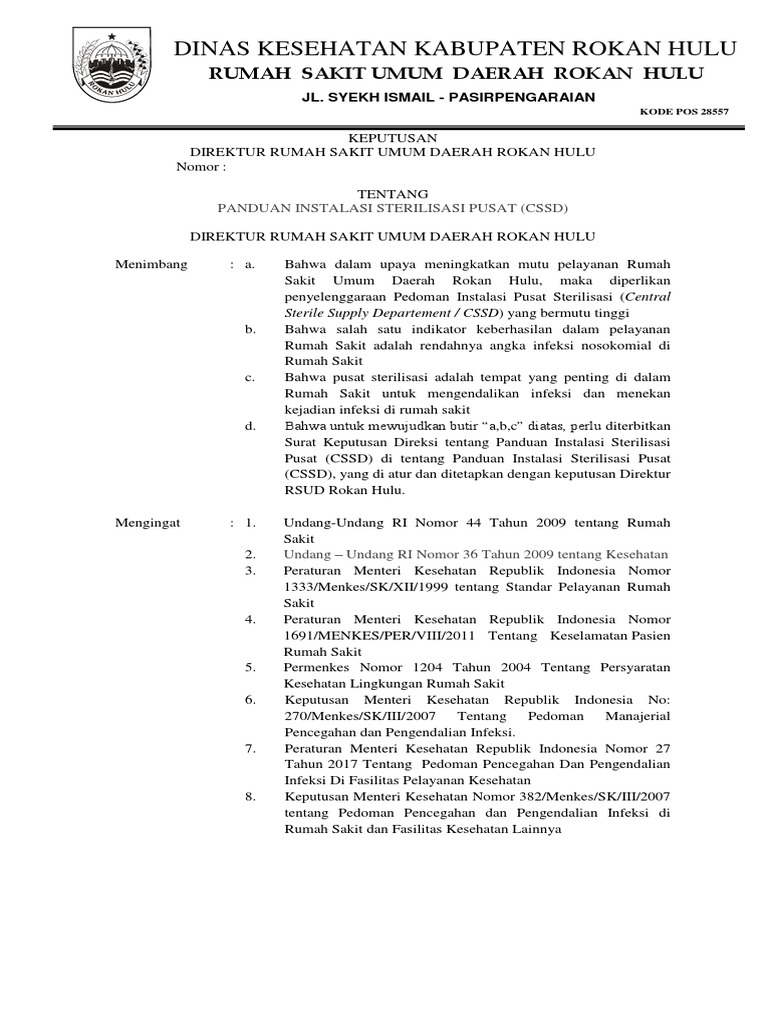 SK Pedoman CSSD | PDF