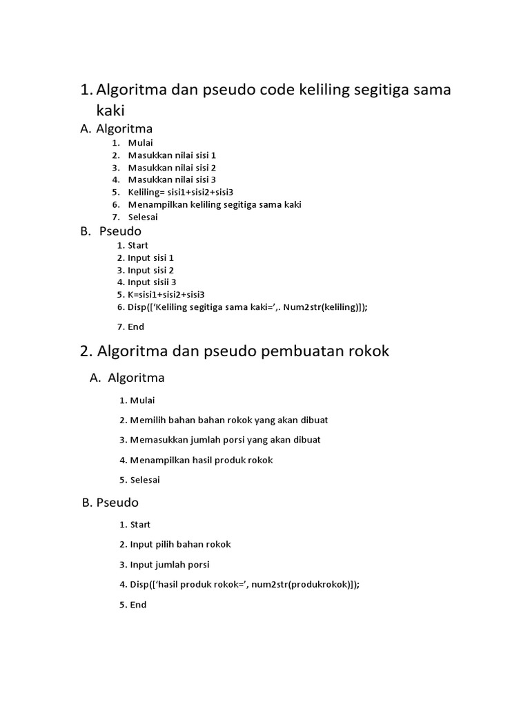 Algoritma Dan Pseudo Code Keliling Segitiga Sama Kaki | PDF