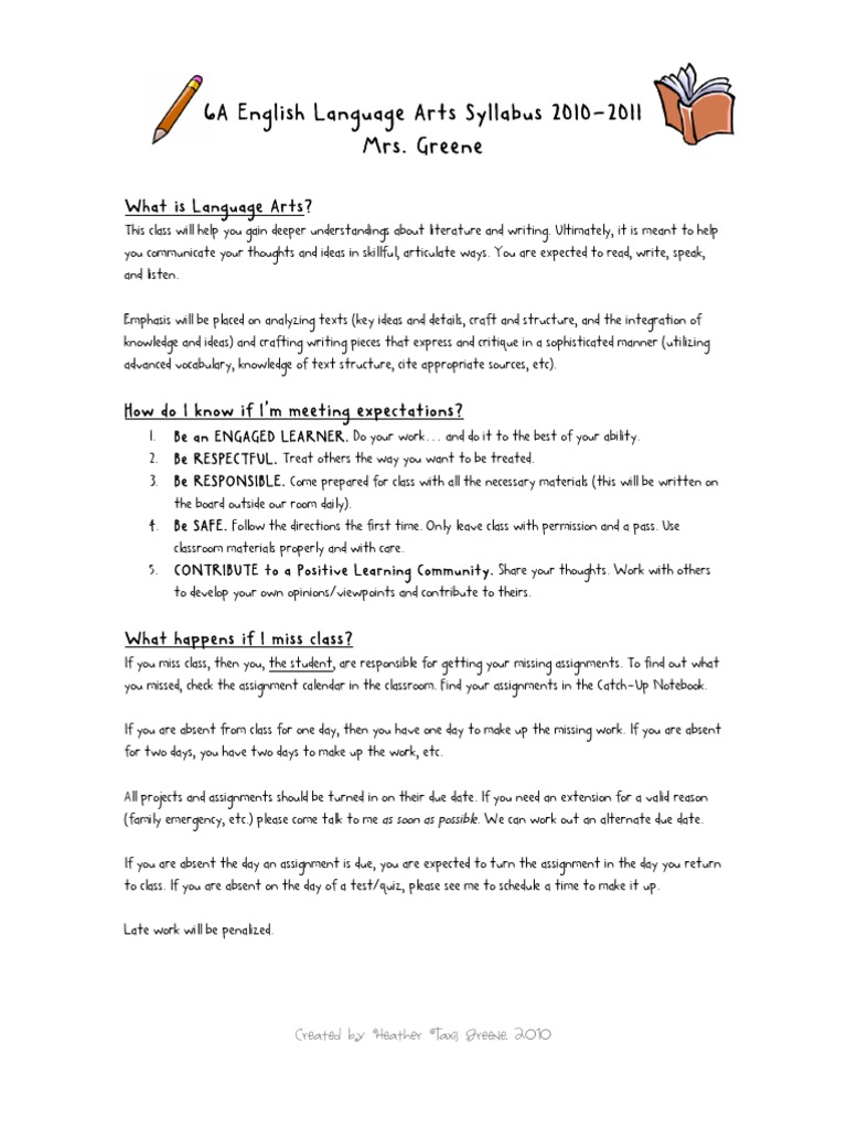 6A English Language Arts Syllabus 2010 | PDF | Homework | Educational ...