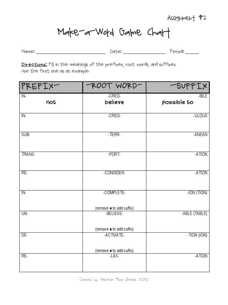 Make-a-Word Game Chart Assignment | PDF