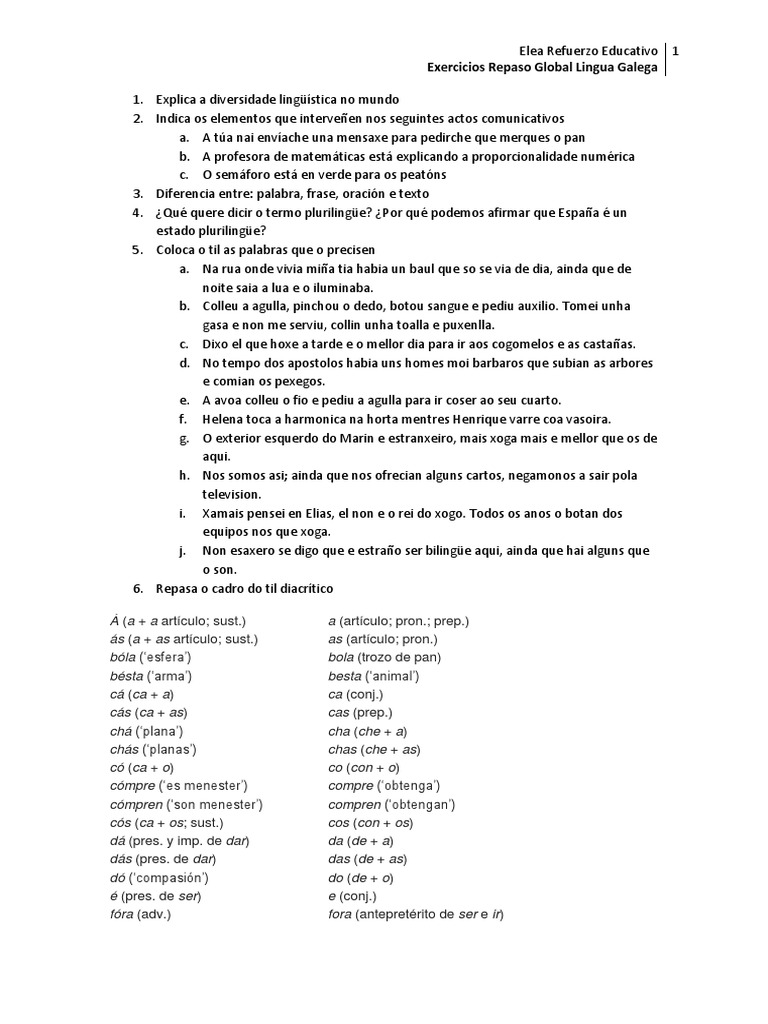 Repaso Galego 1º Eso | PDF