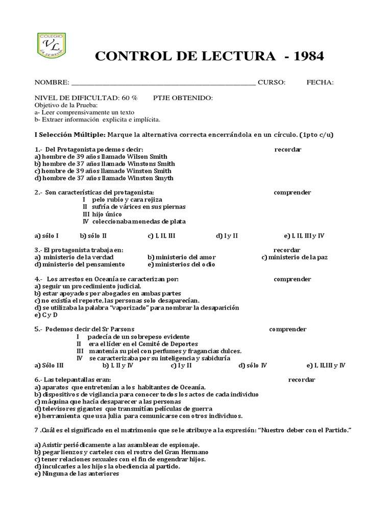 Control de Lectura 1984 | PDF