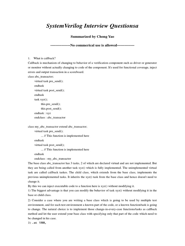 Systemverilog Interview Questions Pdf Method Computer Programming Class Computer