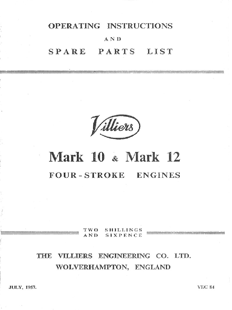 Villiers Mk10 and 12 Ops Manual July 1957 | PDF