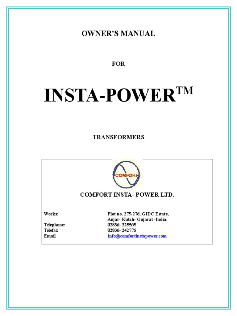 Insta-Power Transformer Owner's Manual | PDF | Transformer | Switch