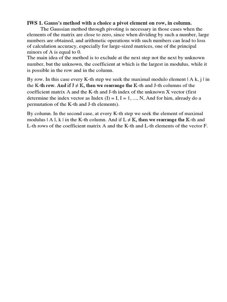 Gauss's Method With A Choice A Pivot Element On Row, in Column | PDF ...