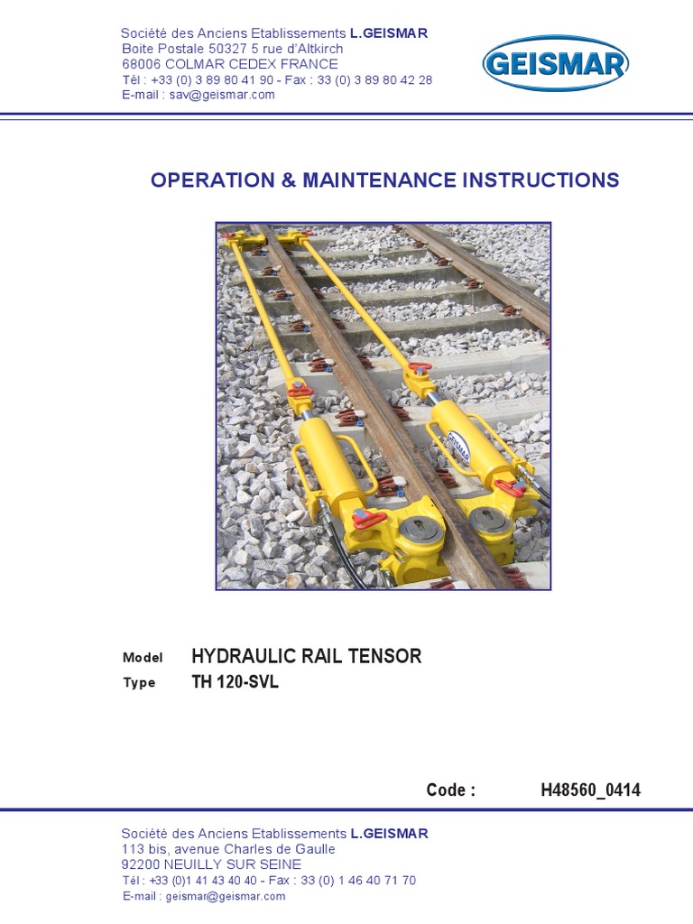 Geismar Tensor Hidráulico TH 120 SVL Manual e Certificado CE | PDF | Safety | Track (Rail Transport)