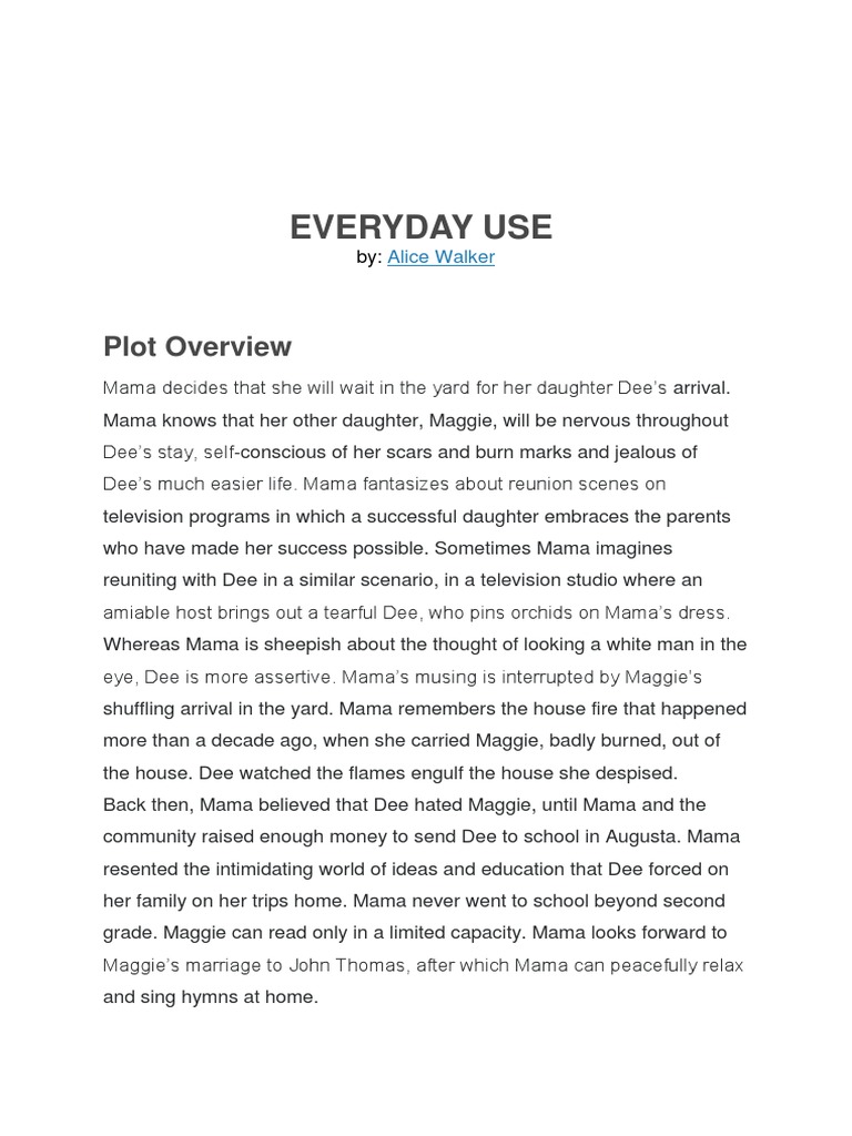 Everyday Use: Plot Overview | PDF