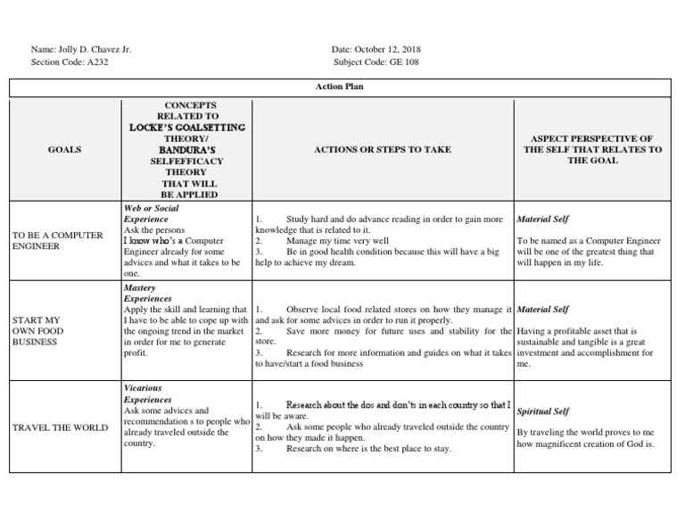 FINAL Action Plan Template | PDF | Self | Experience