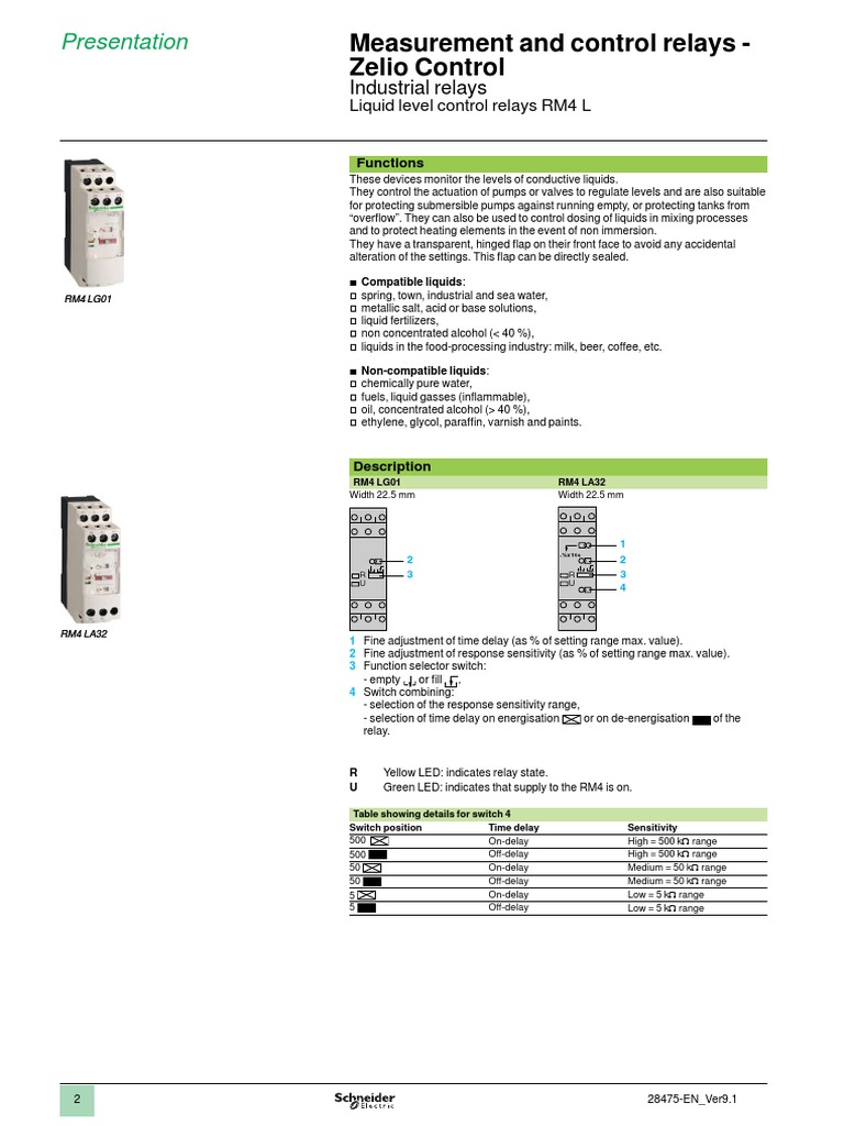 Zelio Control - Liquid Level Control Relays RM4L | PDF | Relay | Switch
