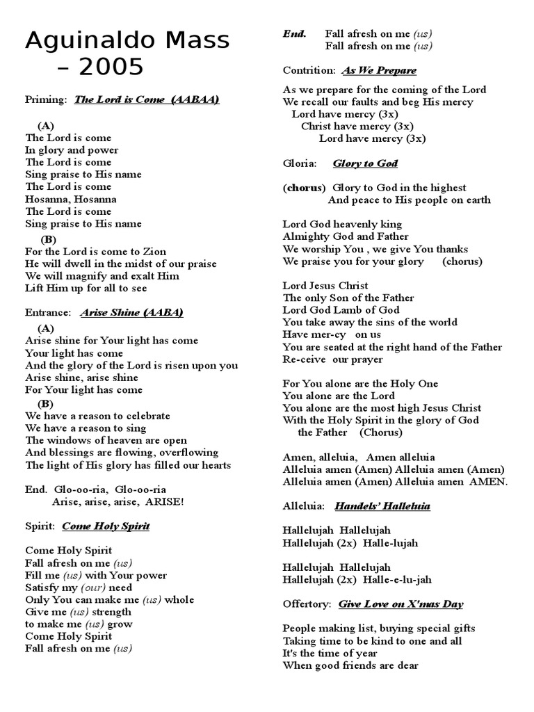 Aguinaldo Mass - 2005 | PDF | Joy To The World | Glory (Religion)