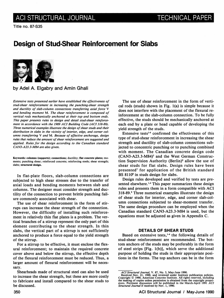 Design of Stud-Shear Reinforcement For Slabs StructuralJournal | PDF