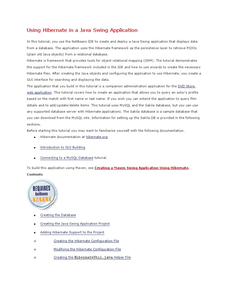 Using Hibernate In A Java Swing Application Pdf Net Beans
