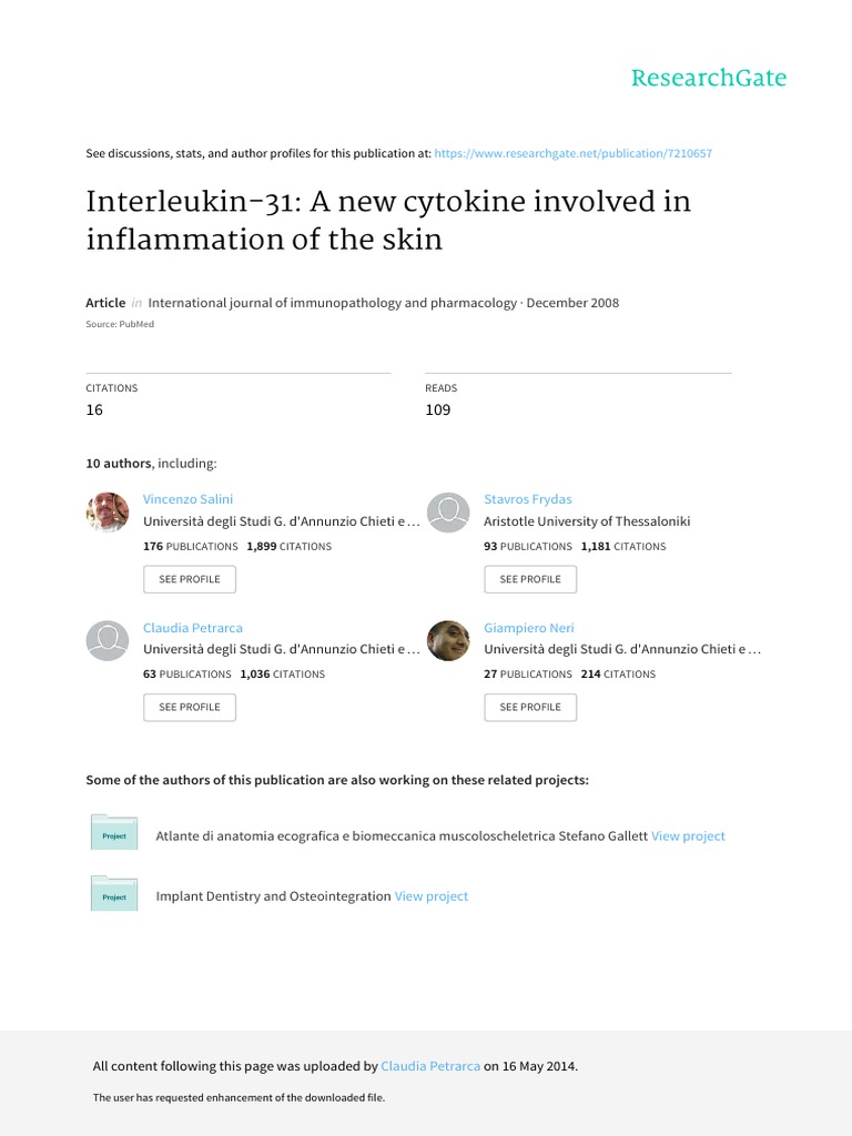 Interleukin 31 A New Cytokine Involved in Inflammation of The Skin ...