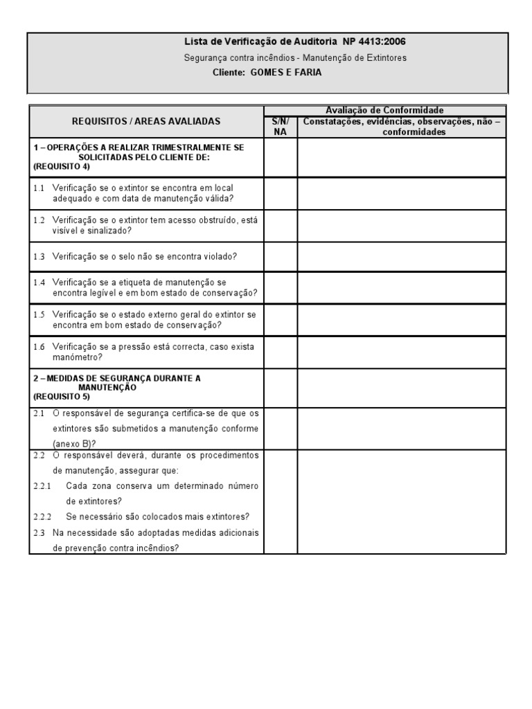 NP 4413 - Checklist | PDF | Umidade | Informação