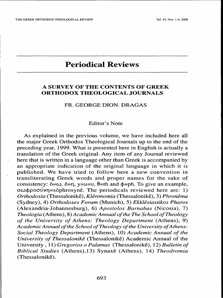 A Survey of The Contents of Greek Orthodox Theological Journals. | PDF ...