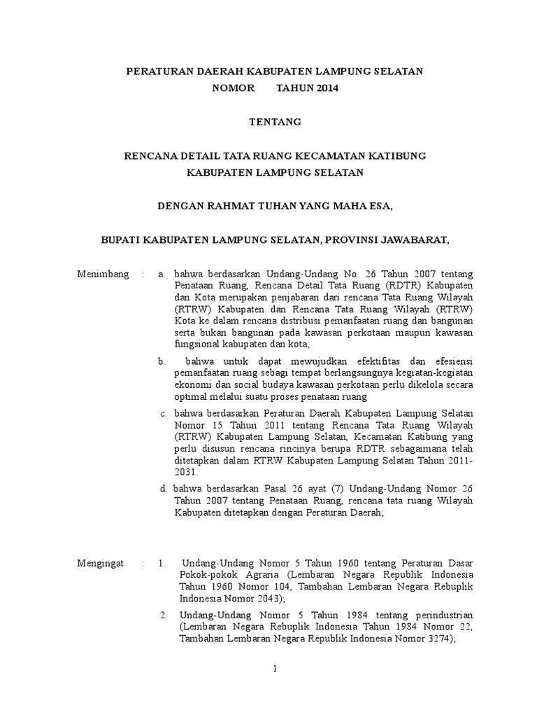 Draft Perda RDTR Kecamatan Katibung | PDF