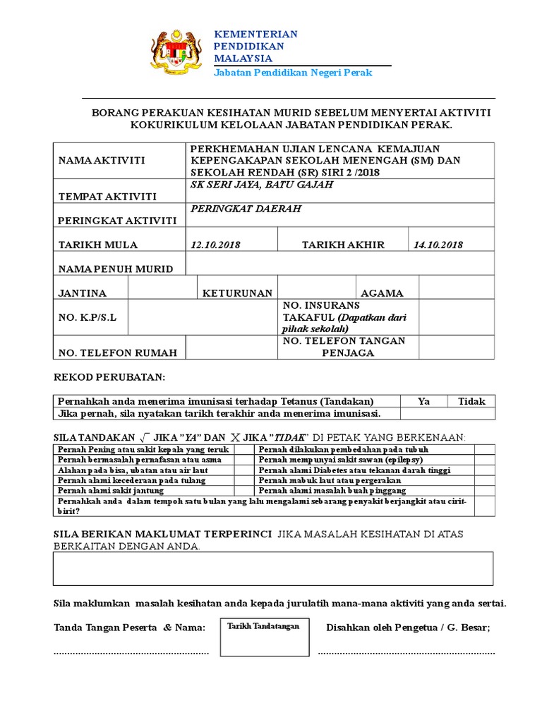 Borang Perakuan Kesihatan (SM) | PDF