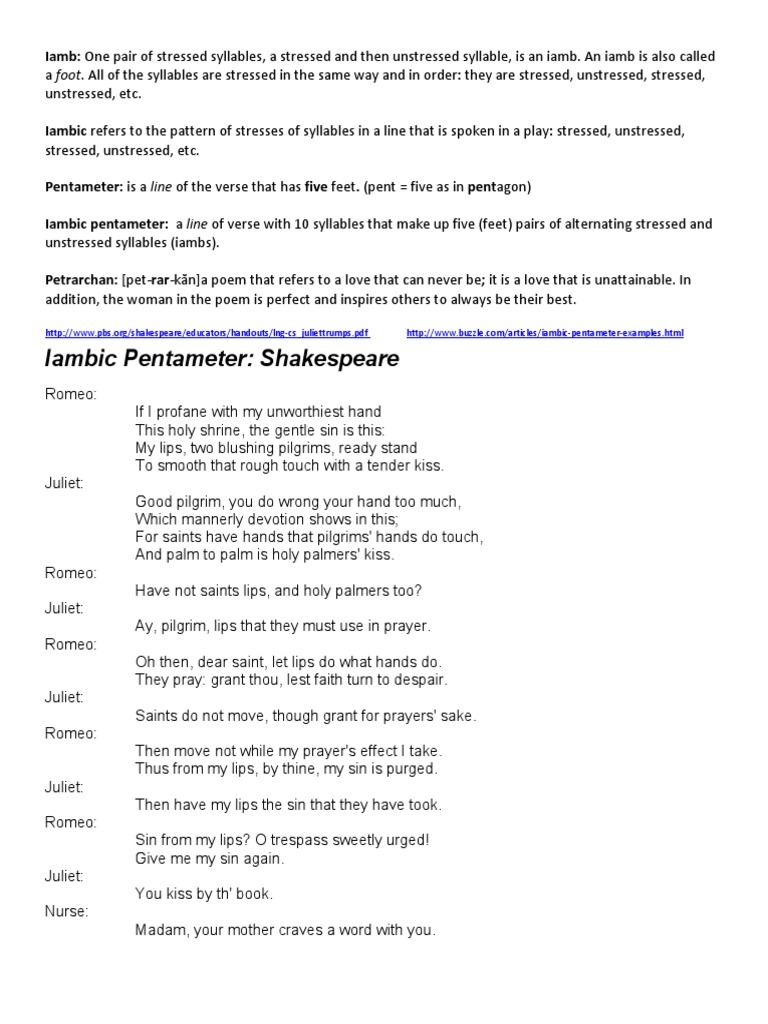 Iambic Pentameter Romeo and Juliet | PDF