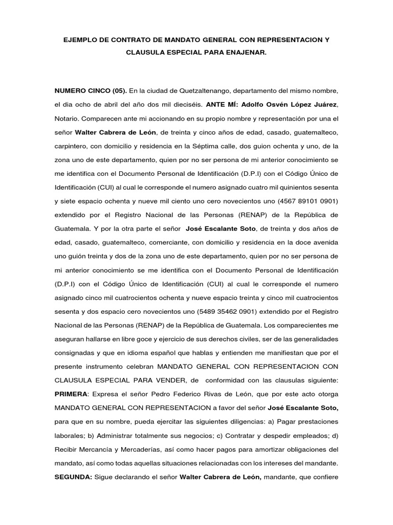 Contrato de Mandato General Con Representacion y | PDF | Guatemala