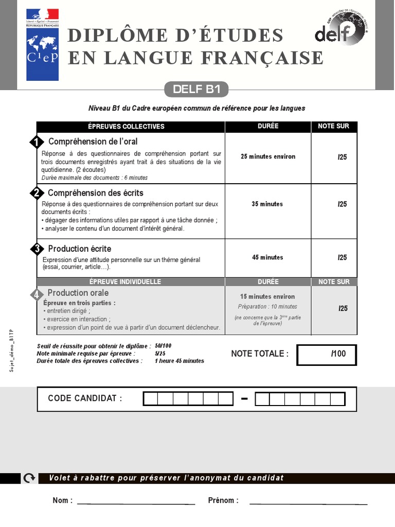 Examen FRANCÉS Tipo DELF B1 | PDF | France