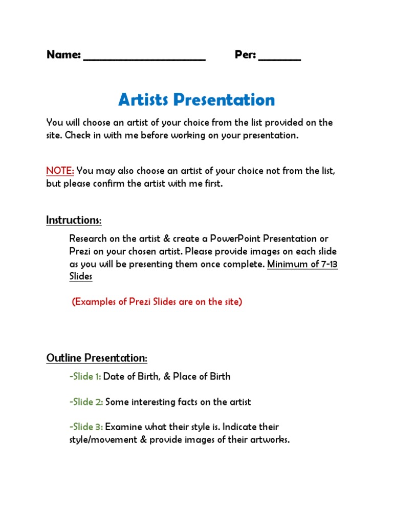 Artist Presentation Guide | PDF | Career & Growth