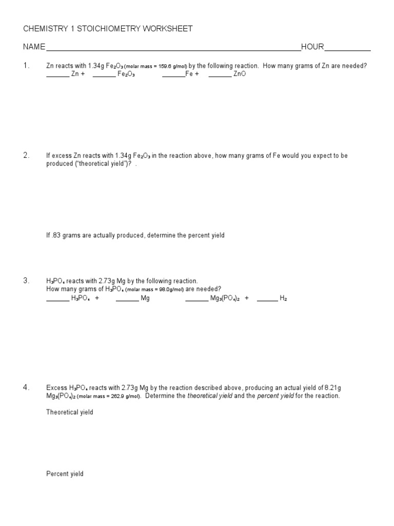 EXTRA Worksheet On Stoichiometry | PDF