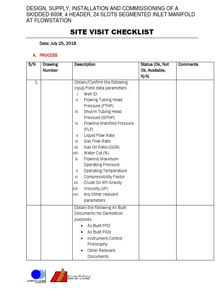 SITE VISIT - Checklist | PDF | Flow Measurement | Pressure