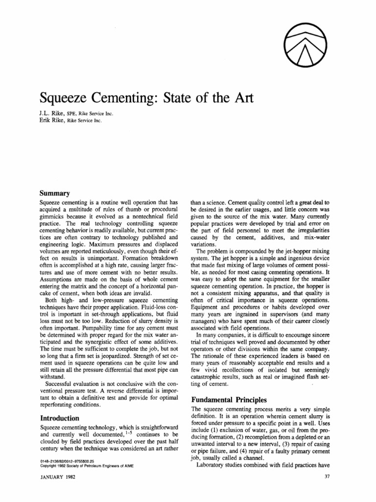 Squeeze Cementing State of The Art | PDF | Filtration | Leak