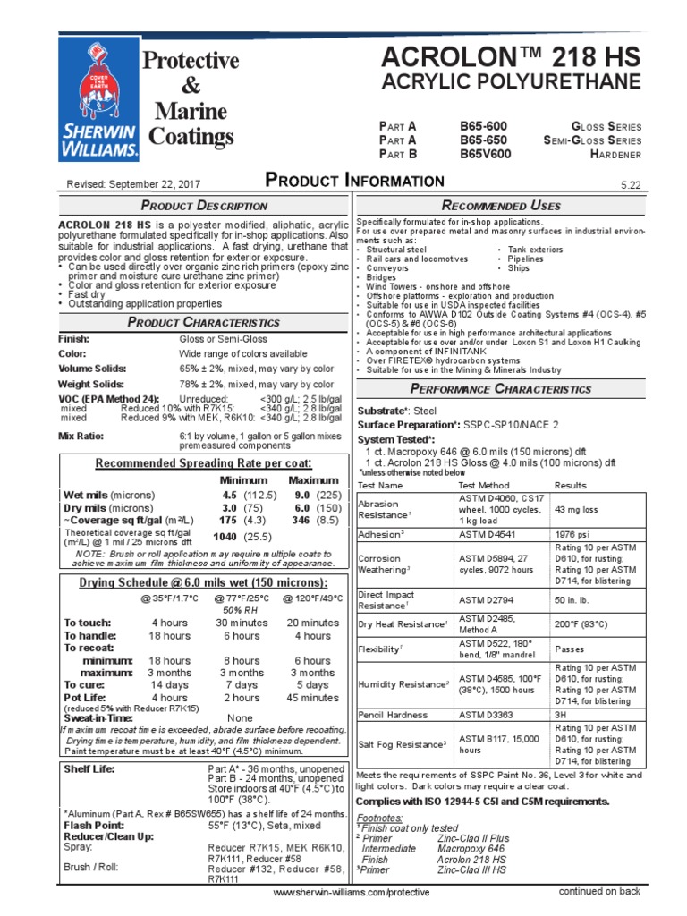 Acrolon 218 HS Acrylic Polyurethane | PDF | Paint | Concrete