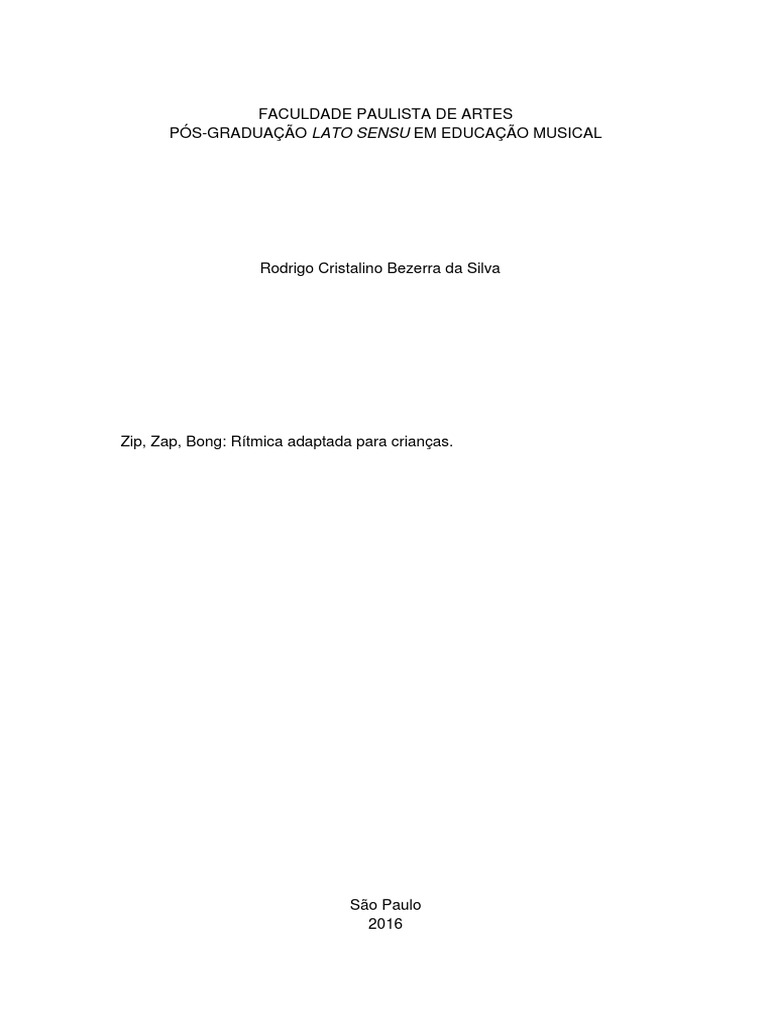 Zip, Zap, Bong: Rítmica Adaptada para Crianças. | PDF | Ritmo | Aprendizado