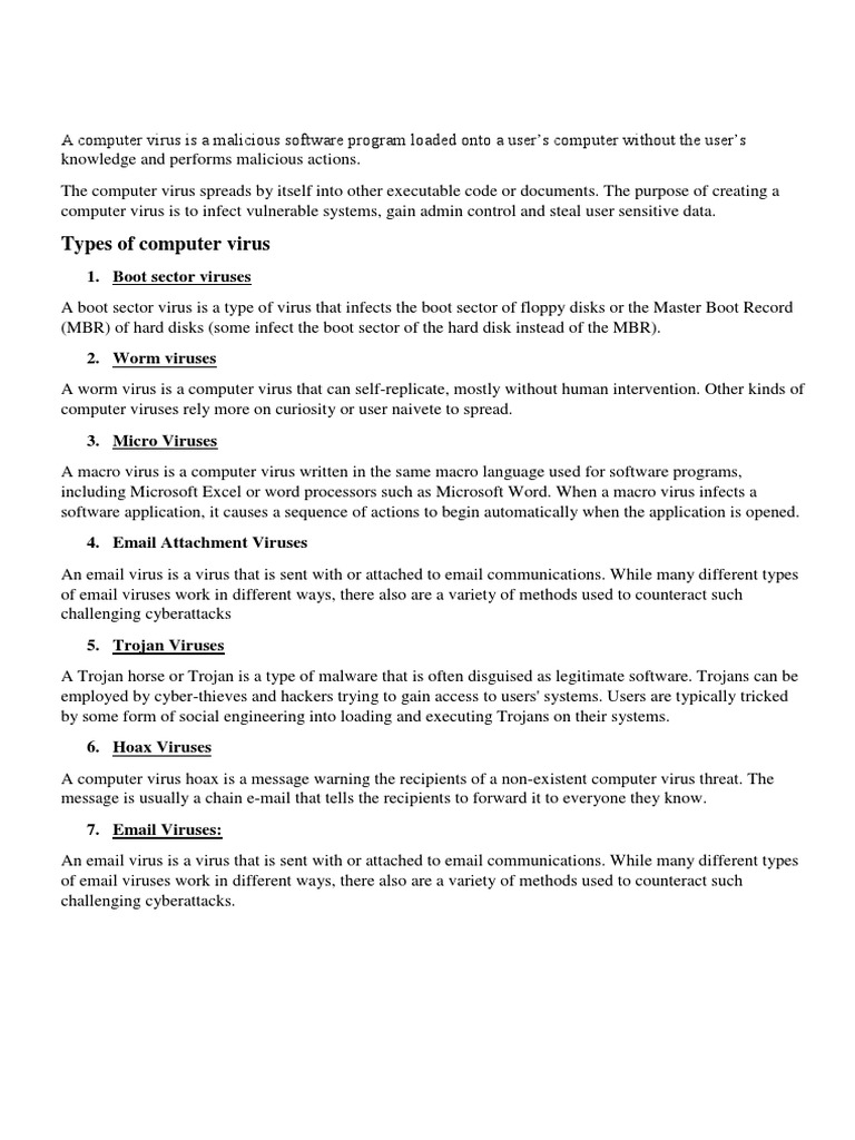 Types of Computer Viruses Explained | PDF | Computer Virus | Malware