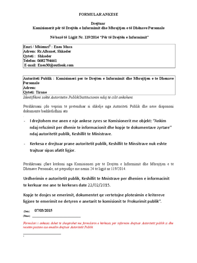 Ankesa Per Dosje | PDF