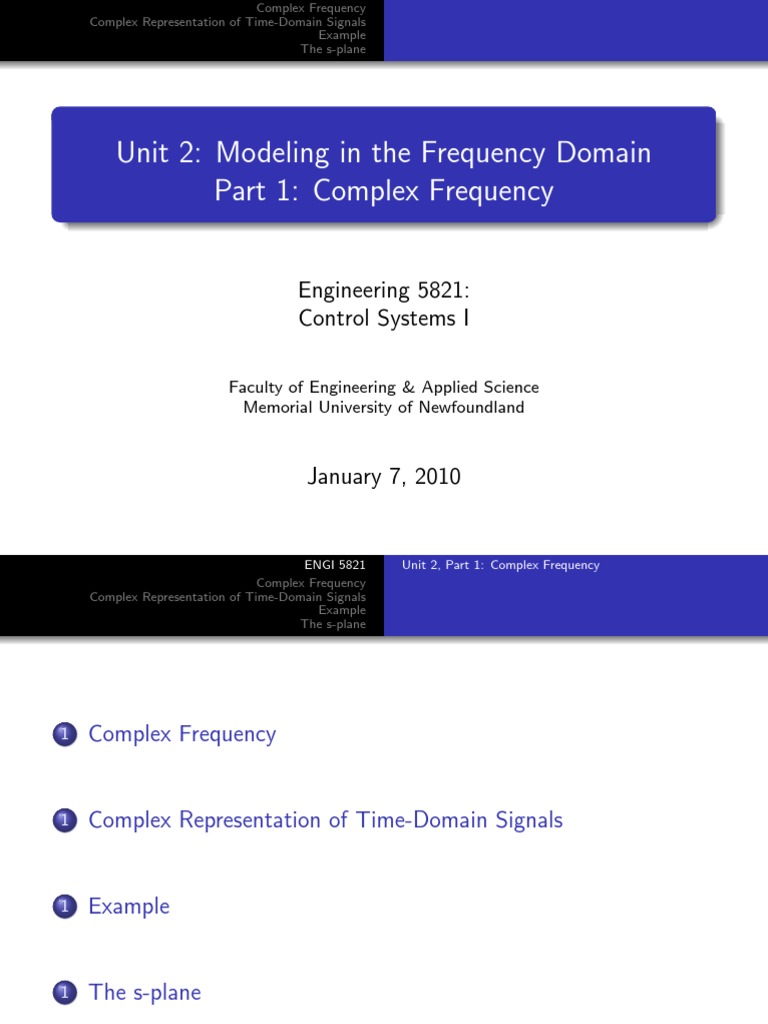 Unit 2: Modeling in The Frequency Domain Part 1: Complex Frequency ...