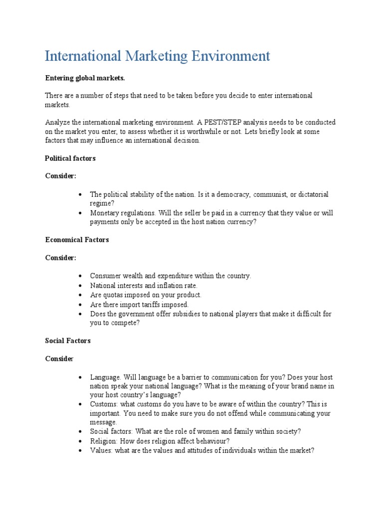 International Marketing Environment: Entering Global Markets | PDF ...