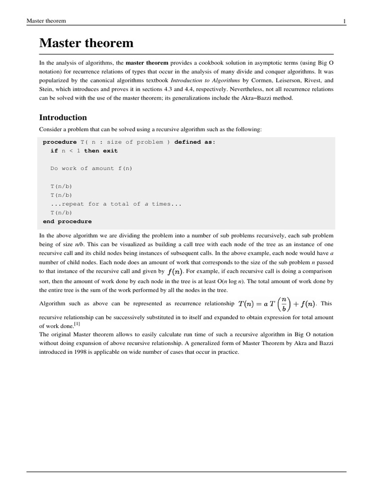 Master Theorem | PDF | Recurrence Relation | Algorithms And Data Structures Master Theorem | PDF | Recurrence Relation | Algorithms And Data Structures