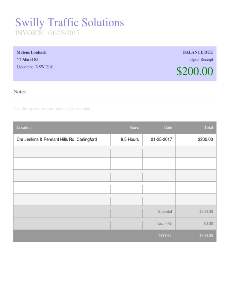 Swilly Traffic Solutions: Invoice 01-25-2017 | PDF