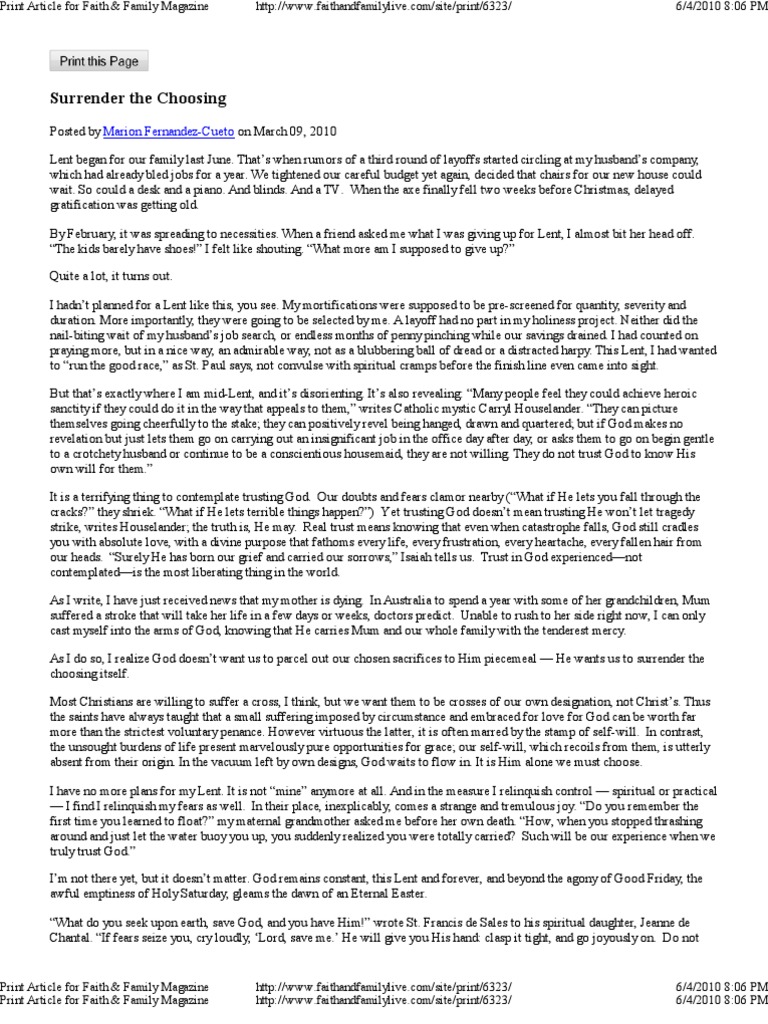 Surrender The Choosing | PDF | God | Religious Behaviour And Experience