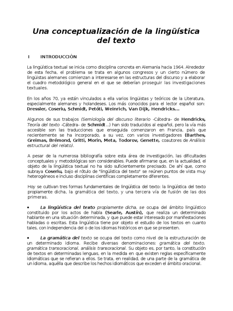 Una Conceptualización de La Lingüística Del Texto. | PDF | Lingüística ...