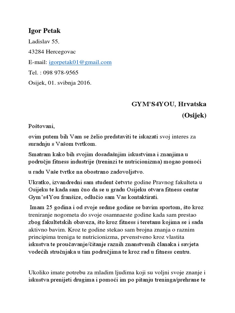 Otvorena Molba Za Gym's4you | PDF