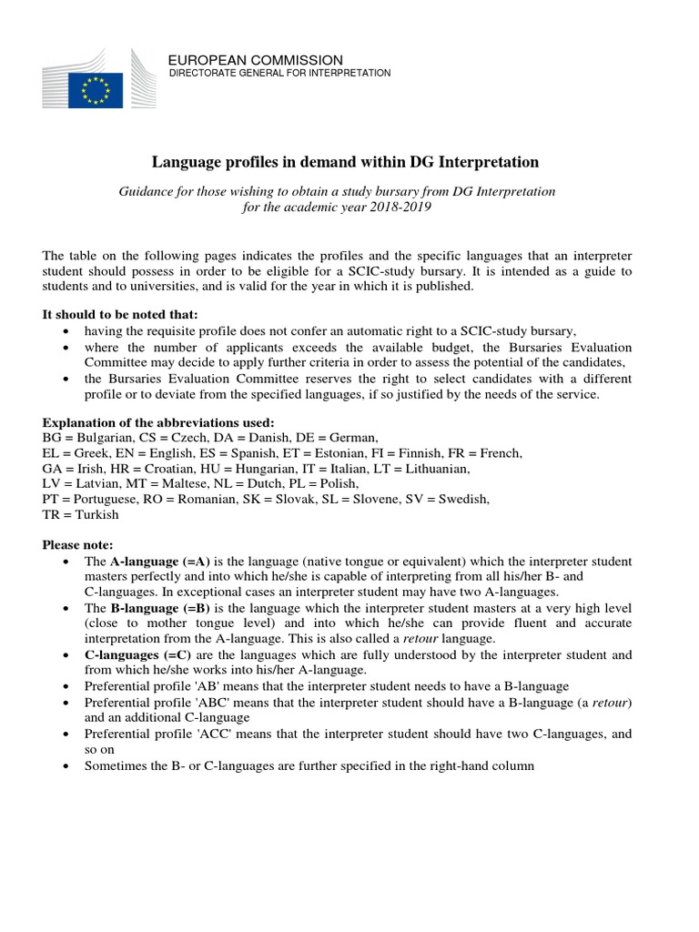 Language Profiles in Demand Within DG Interpretation | PDF | Languages ...